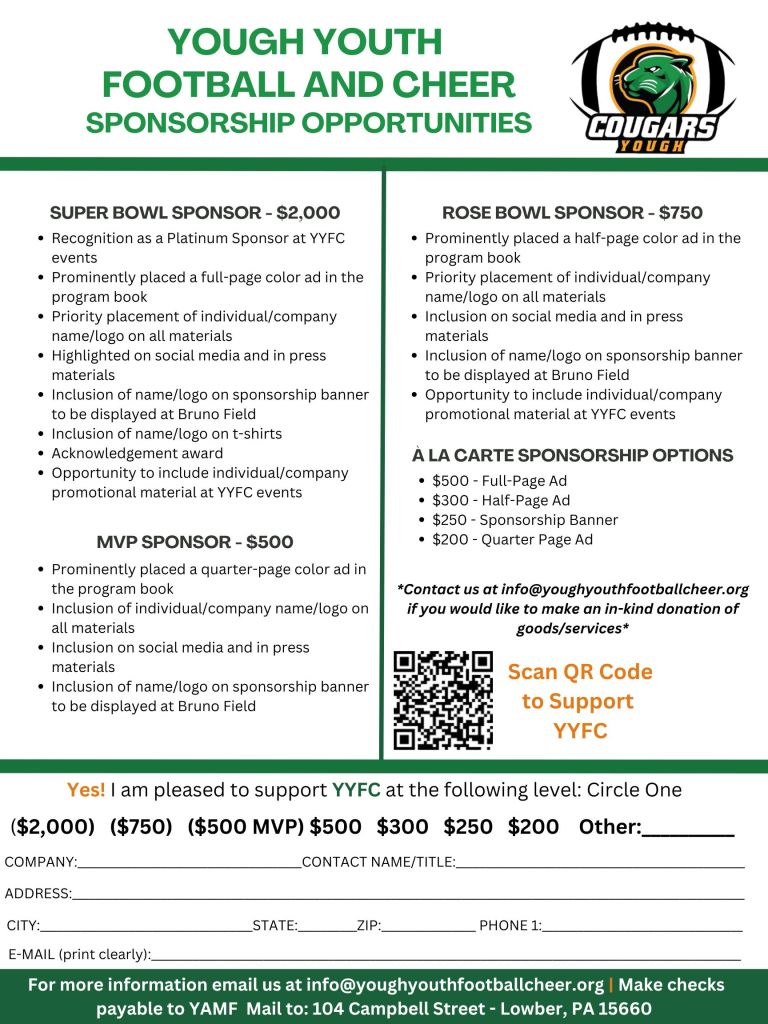 Become a Sponsor – Yough Youth Football & Cheer